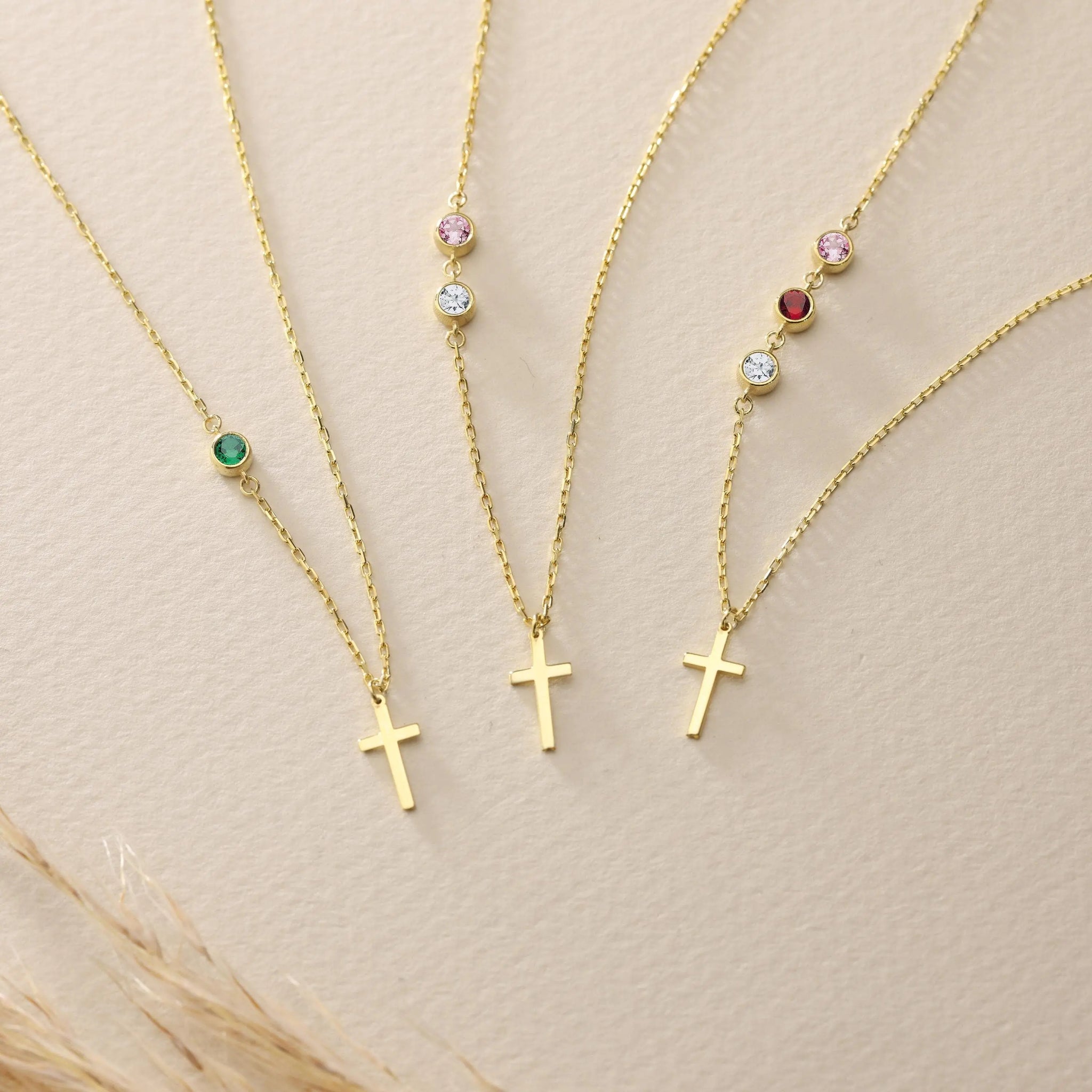 Birthstones Cross Necklace, Gold Cross Necklace, Gift for Her, Family